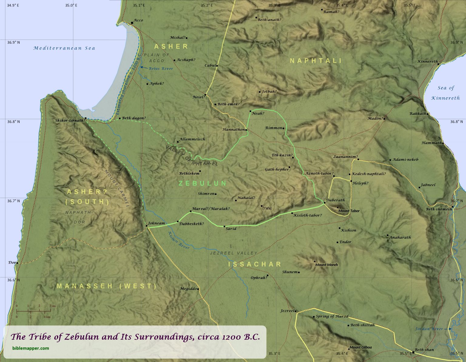 Poster Map of the Tribe of Zebulun and Its Surroundings, circa 1200 B.C ...