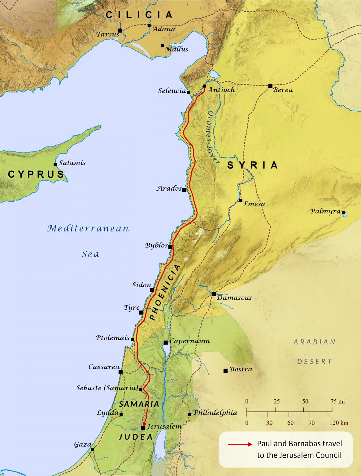 Paul and Barnabas Travel to the Jerusalem Council – Bible Mapper Atlas