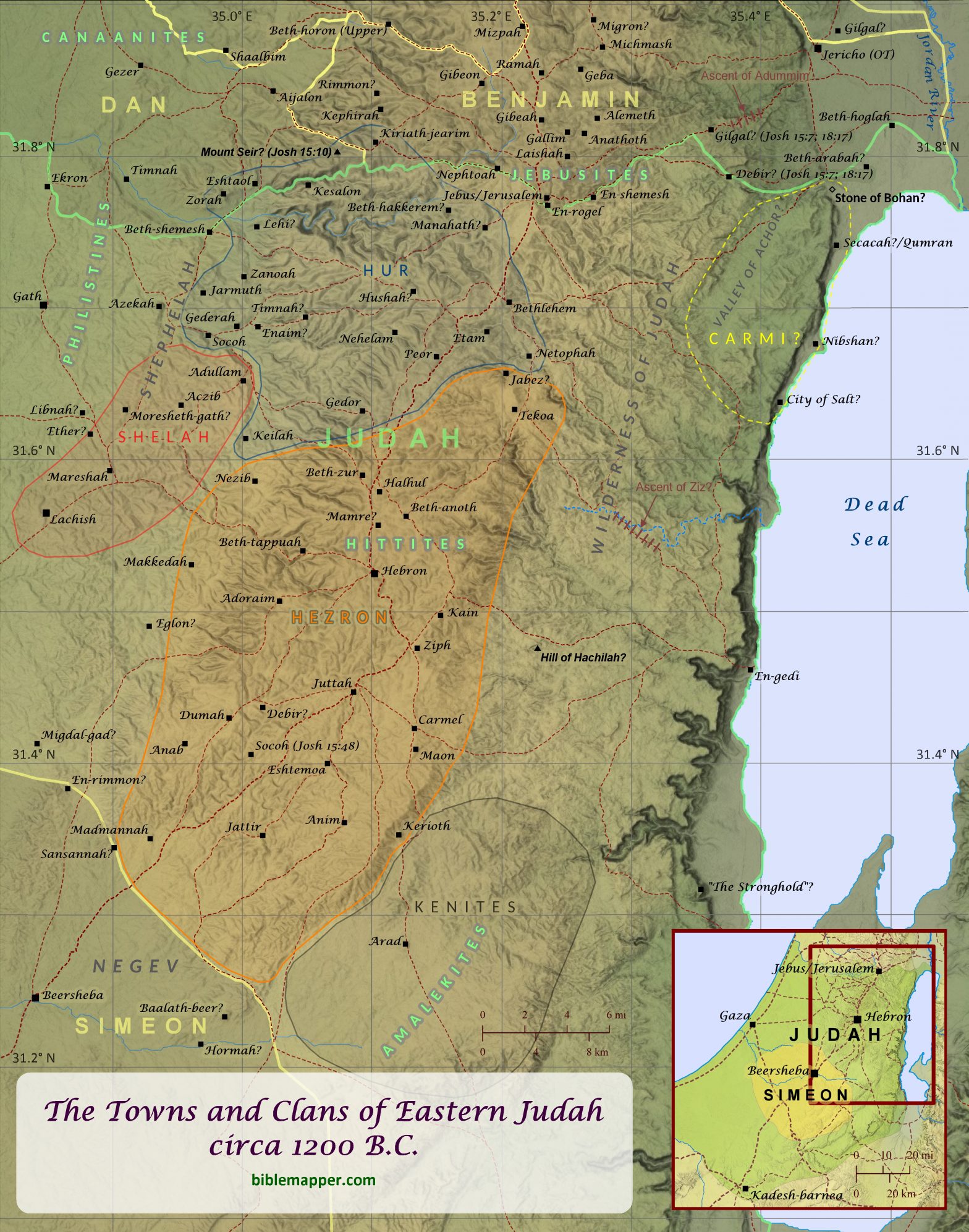 Poster Map of the Towns and Clans of Eastern Judah, circa 1200 B.C ...
