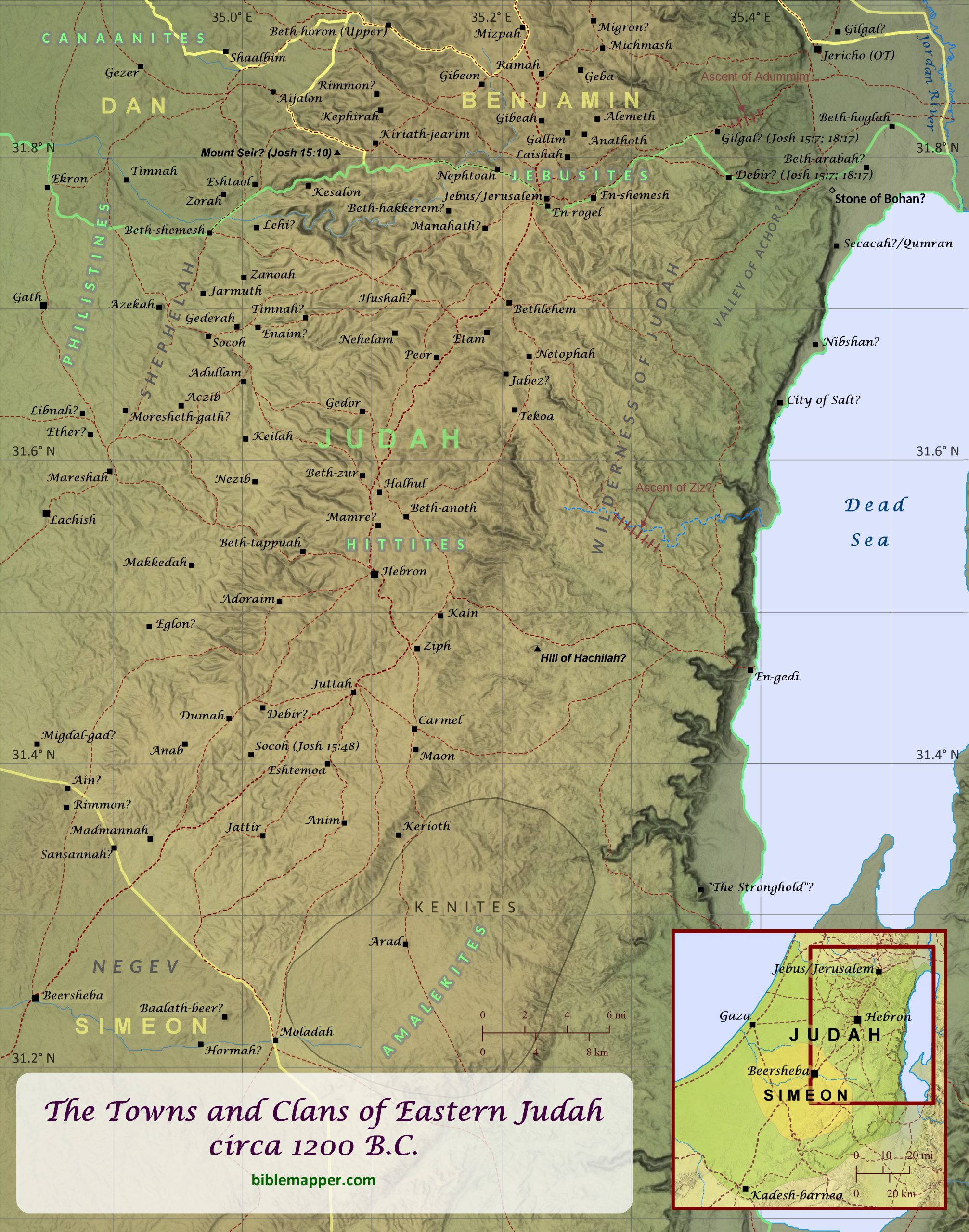 Poster Map of the Towns and Clans of Eastern Judah, circa 1200 B.C ...