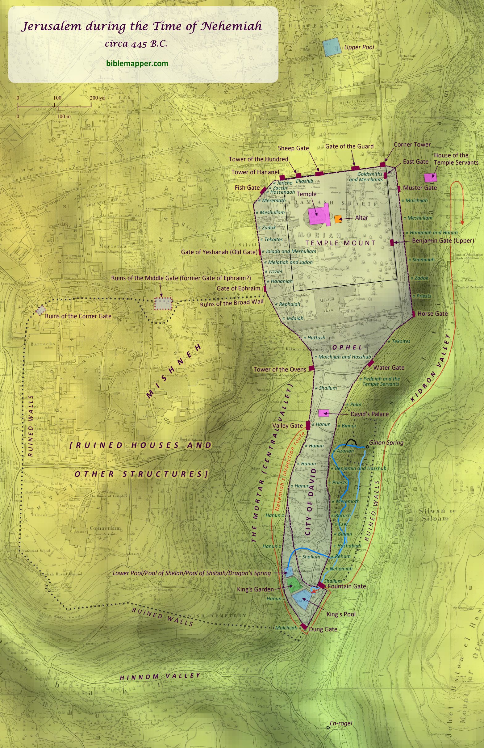 Poster Map of Jerusalem during the Time of Nehemiah, circa 445 B.C ...